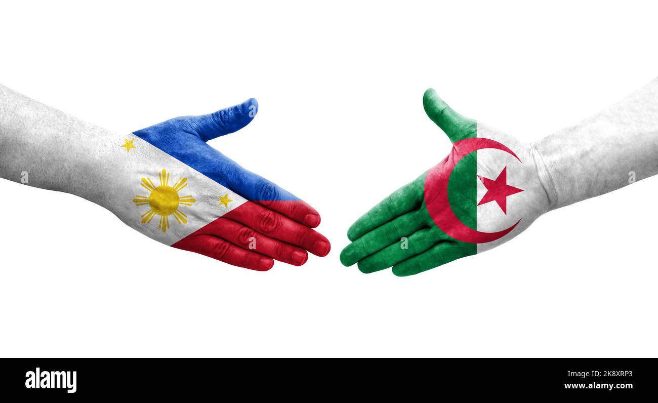Handshake between Algeria and Philippines flags painted on hands ...