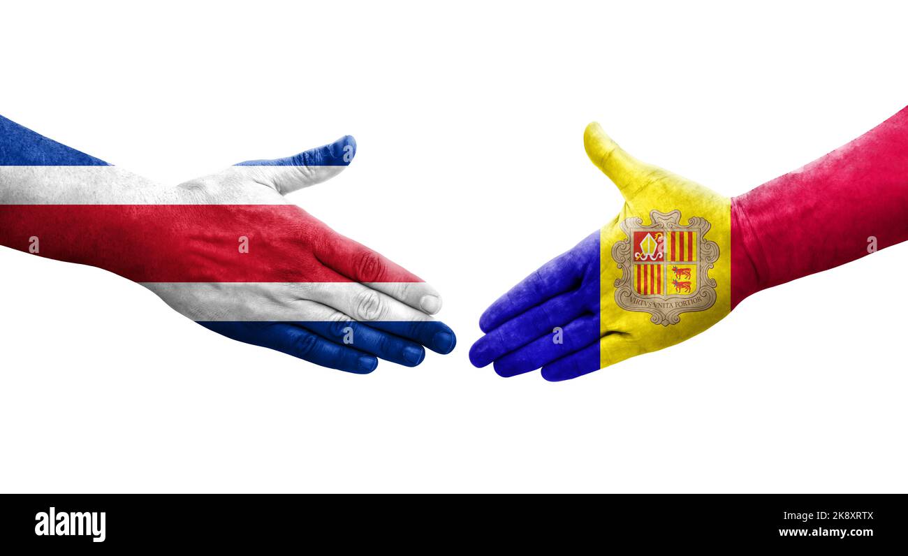 Handshake between Andorra and Costa Rica flags painted on hands ...
