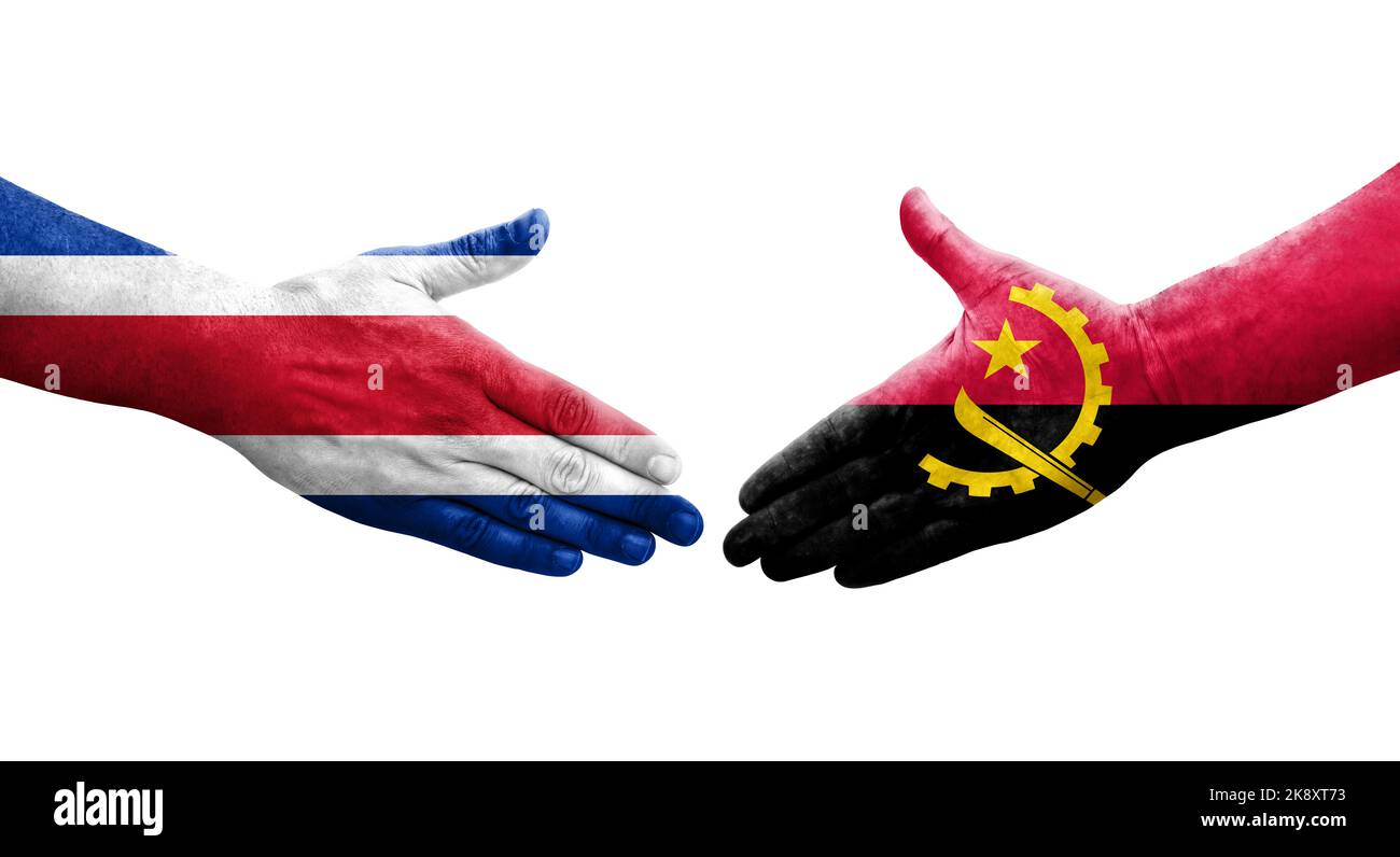 Handshake between Angola and Costa Rica flags painted on hands ...