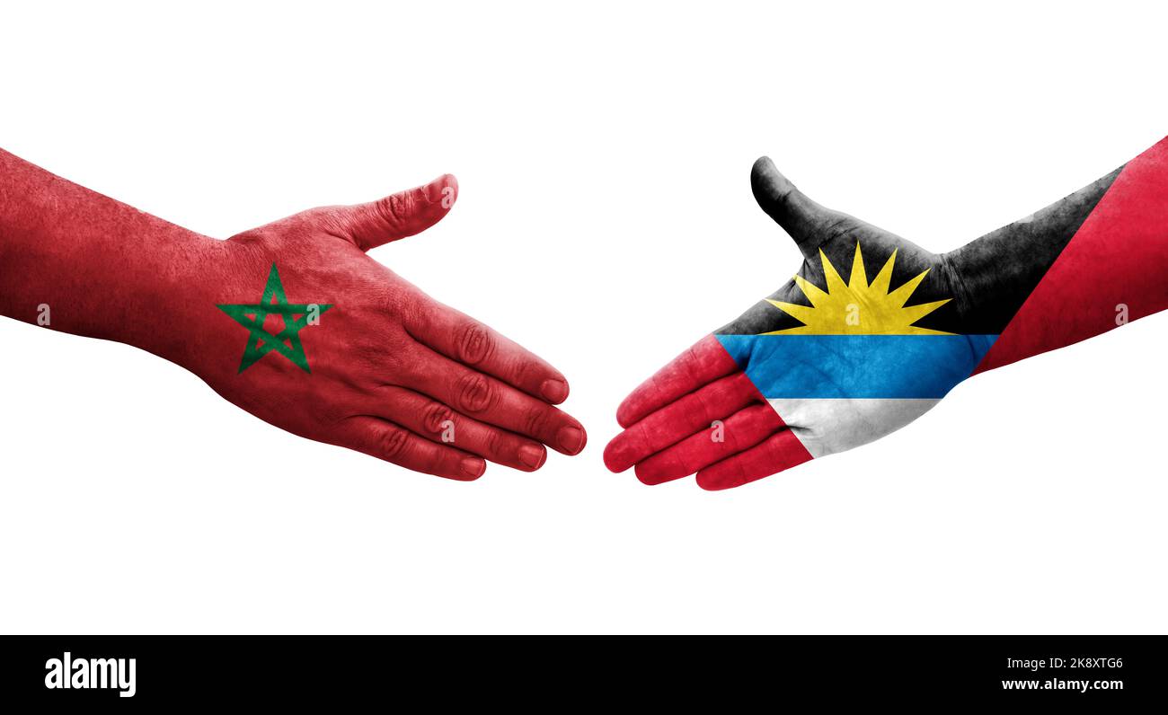 Handshake between Antigua and Barbuda and Morocco flags painted on ...
