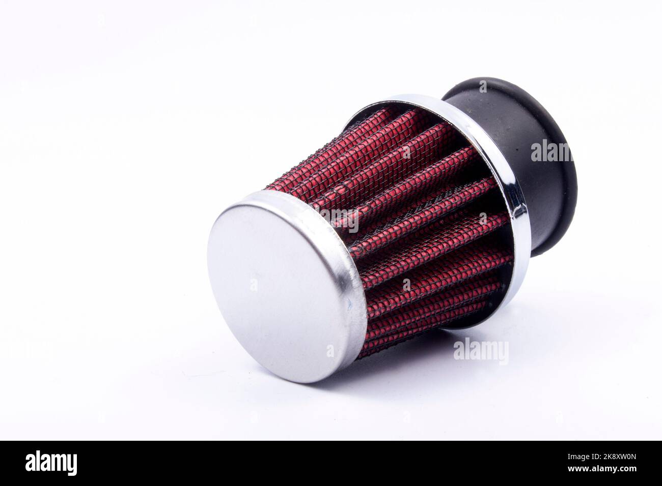 Conical chrome air filter with red mesh - tuning accessory on a white ...