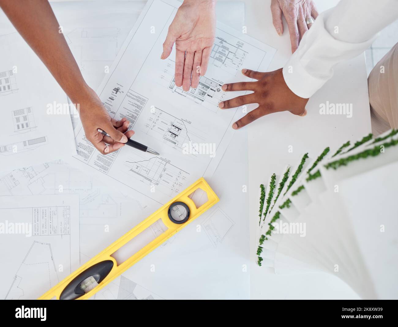Architect, hands and construction planning for building industry in ...