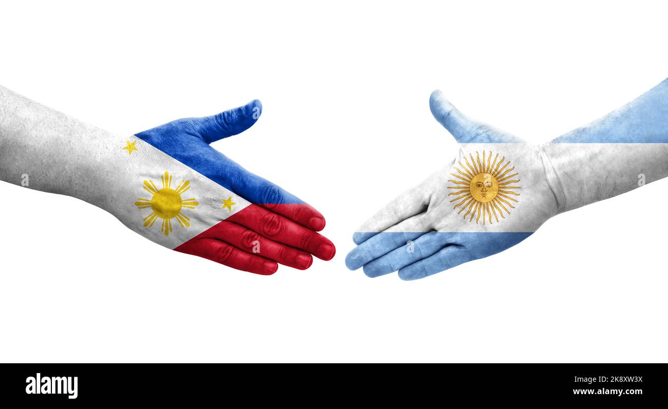 Handshake between Argentina and Philippines flags painted on hands ...