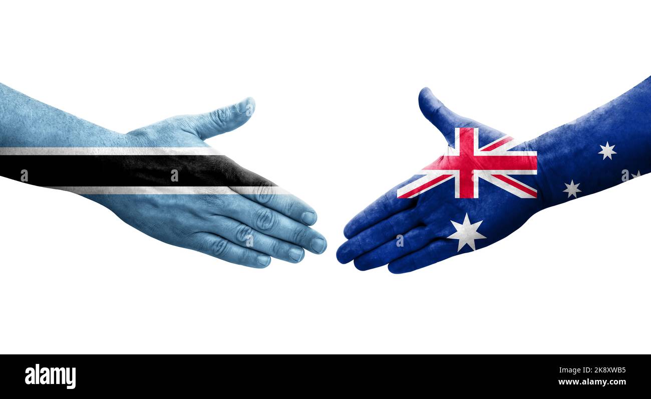 Handshake between Australia and Botswana flags painted on hands ...