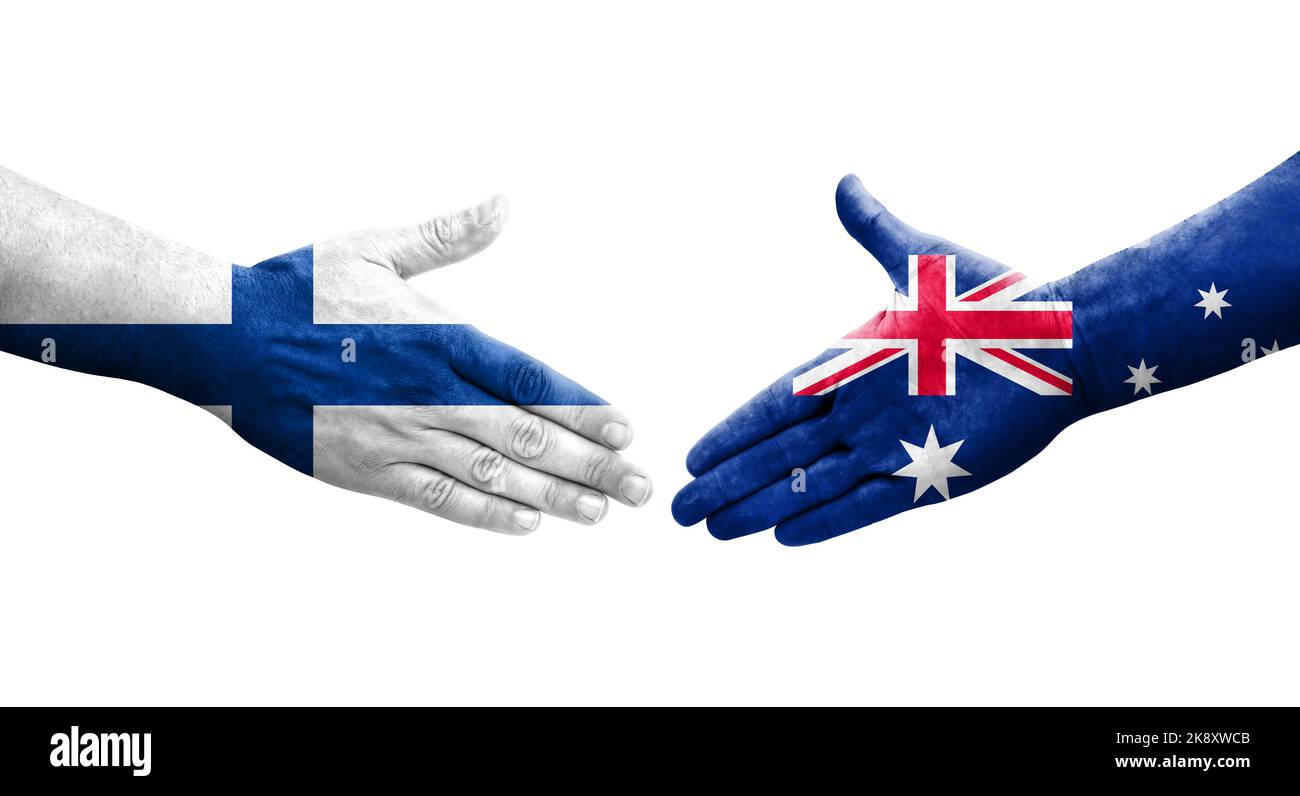 Handshake between Australia and Finland flags painted on hands ...