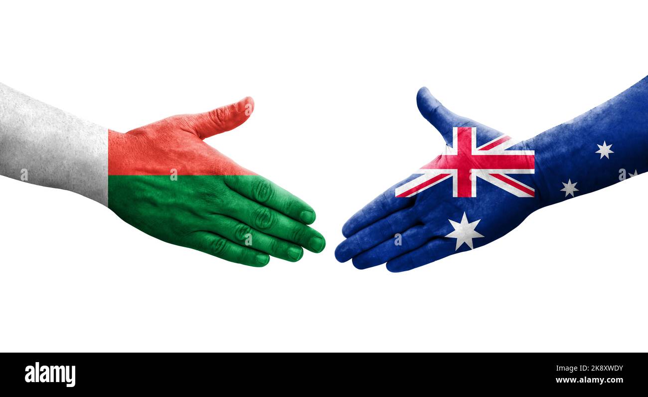 Handshake between Australia and Madagascar flags painted on hands ...