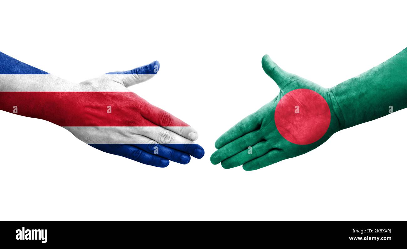 Handshake between Bangladesh and Costa Rica flags painted on hands ...