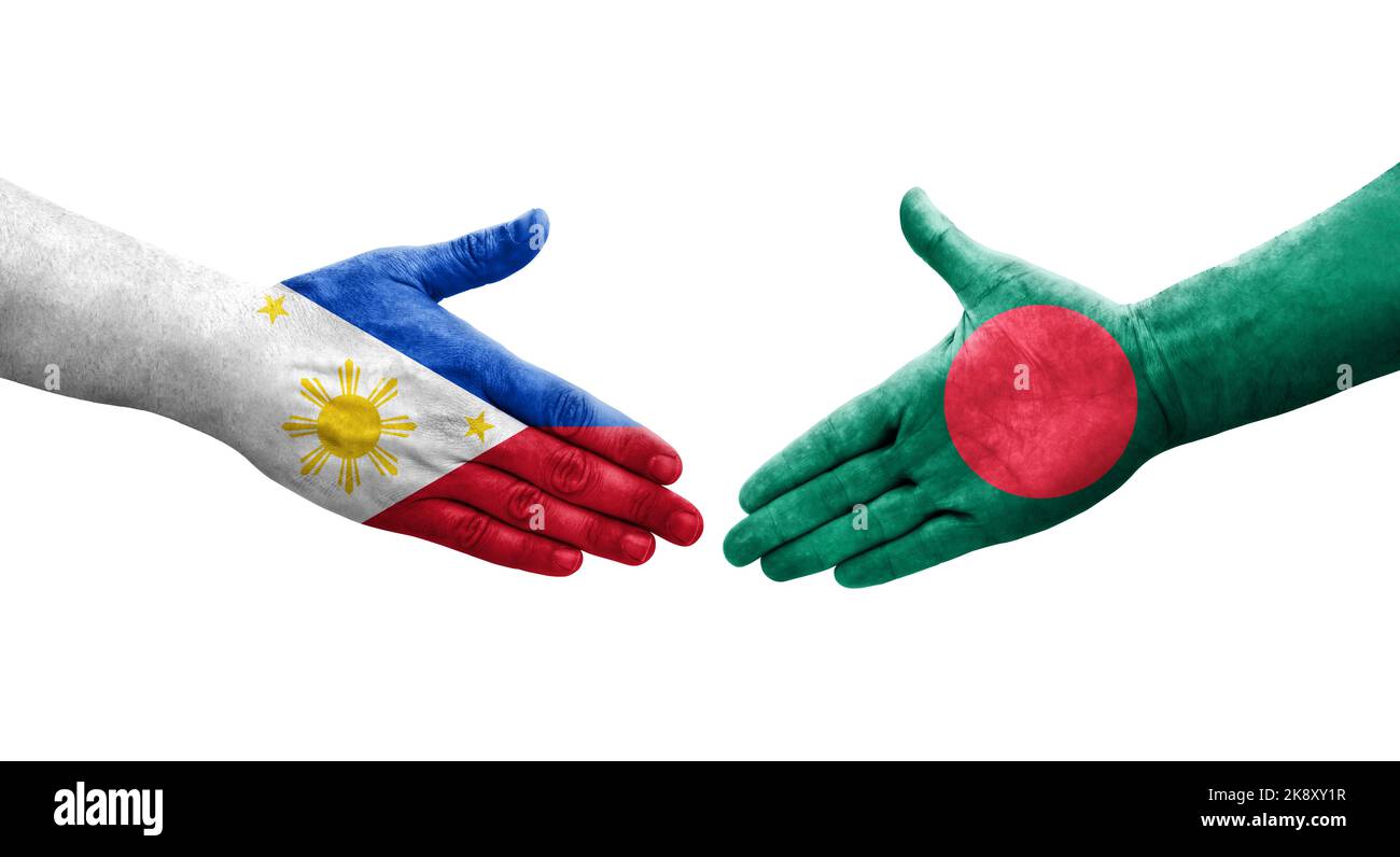 Handshake between Bangladesh and Philippines flags painted on hands ...
