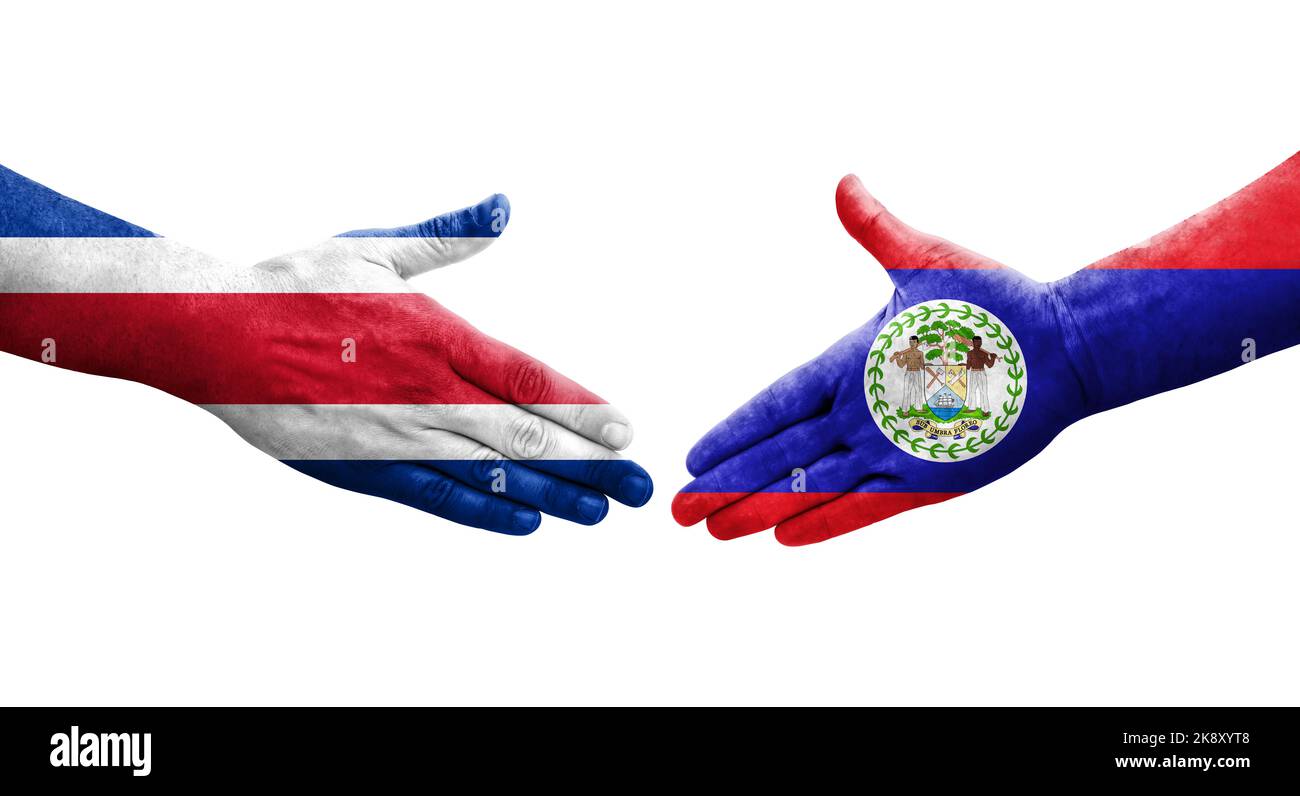 Handshake between Belize and Costa Rica flags painted on hands ...