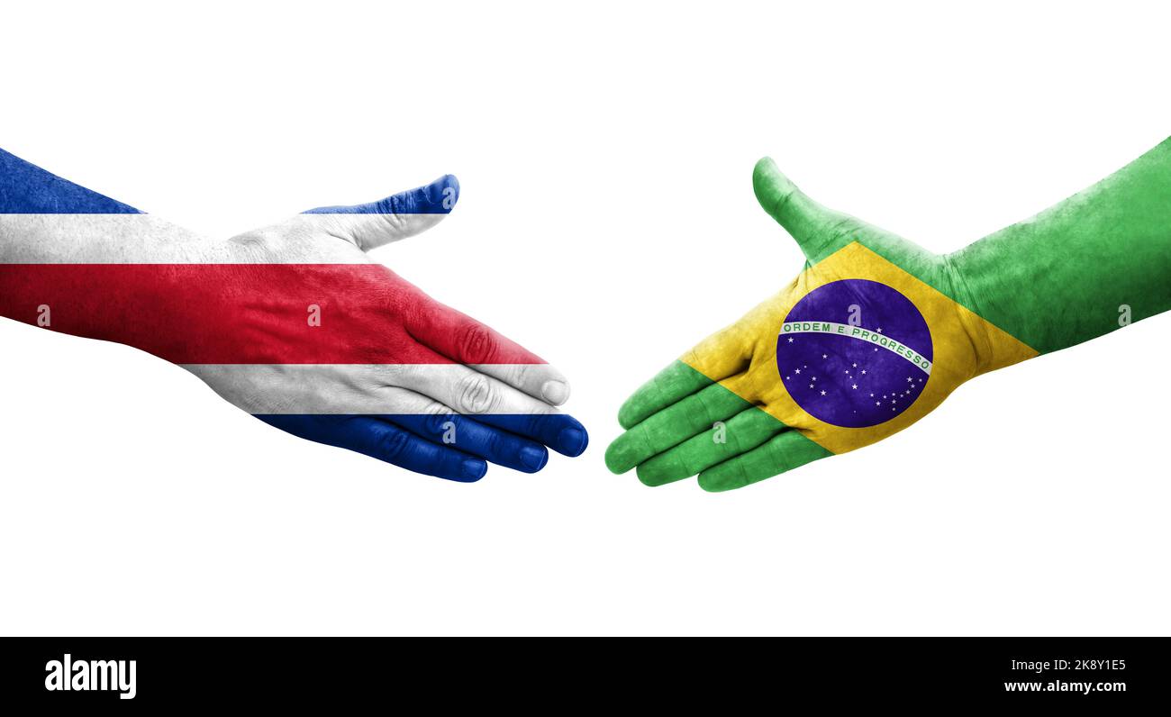 Handshake between Brazil and Costa Rica flags painted on hands ...