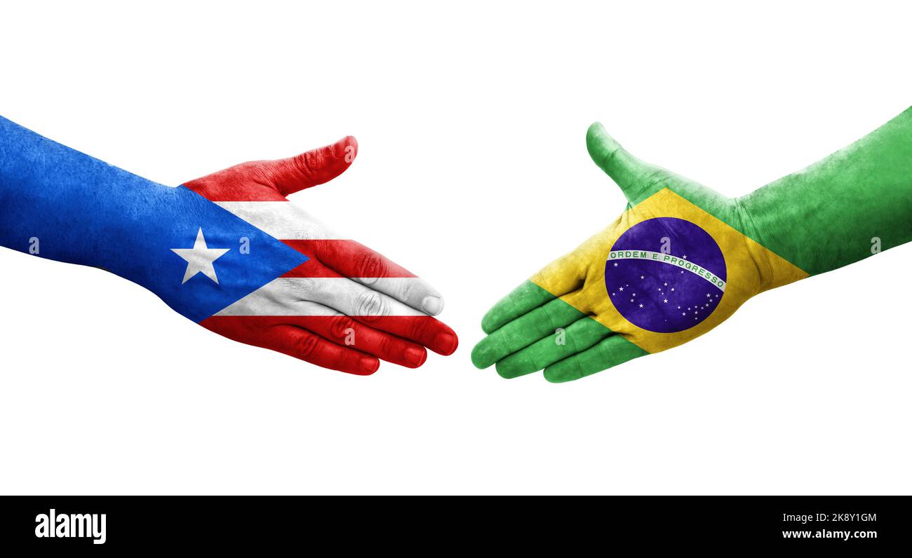 Handshake between Brazil and Puerto Rico flags painted on hands ...