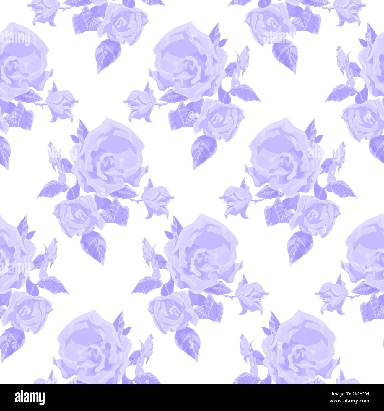 Pattern of lilac roses on a white background in the style of hand ...