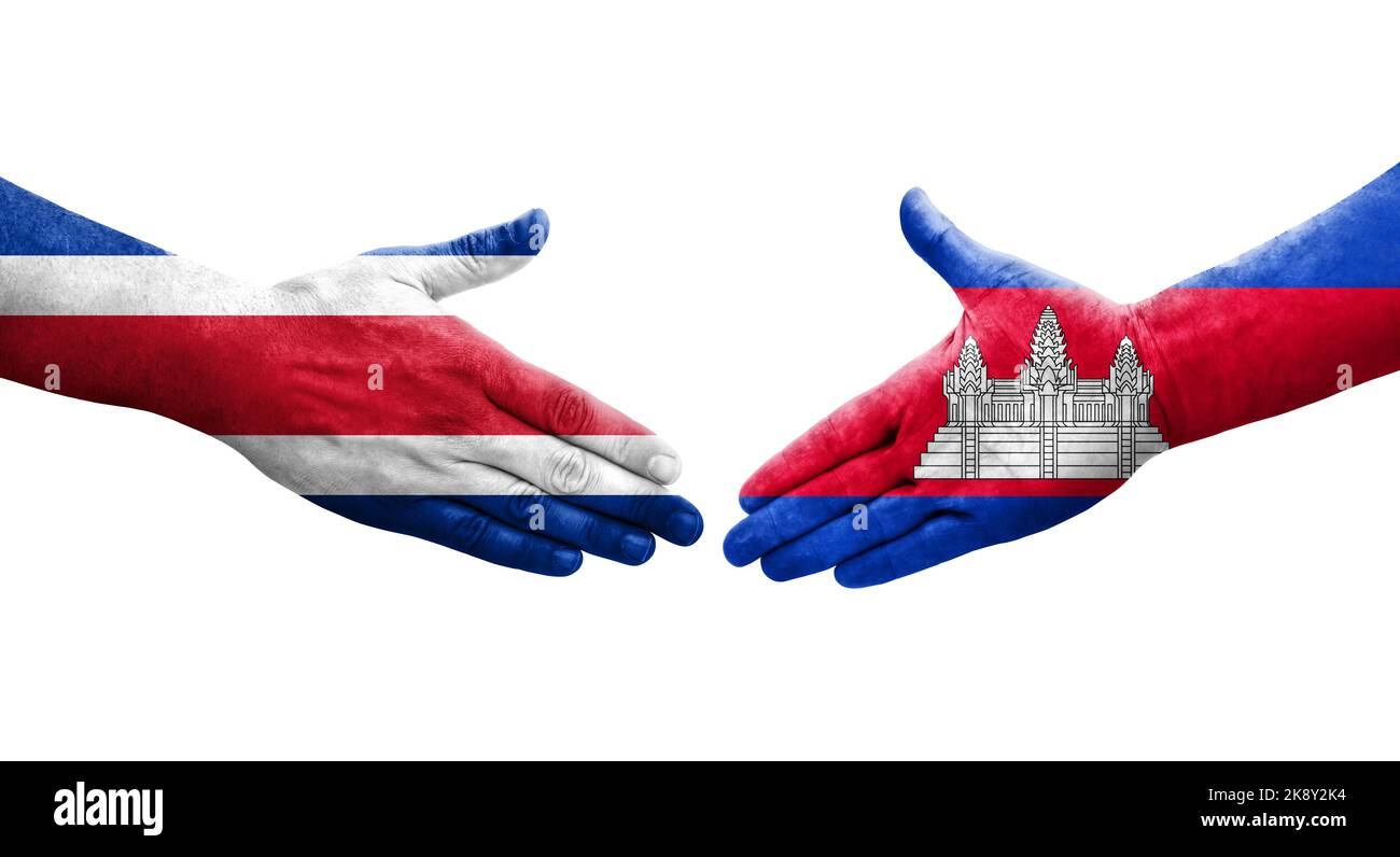 Handshake between Cambodia and Costa Rica flags painted on hands ...