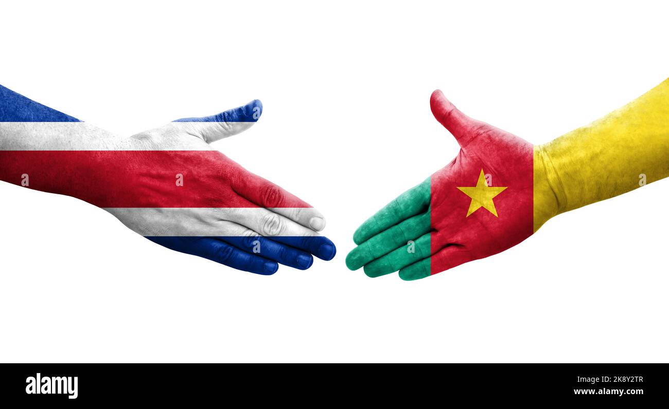 Handshake between Cameroon and Costa Rica flags painted on hands ...