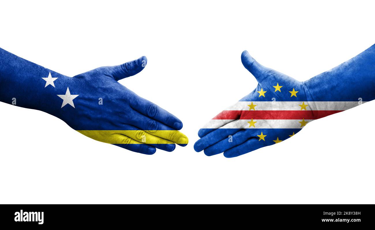 Handshake between Cape Verde and Curacao flags painted on hands ...