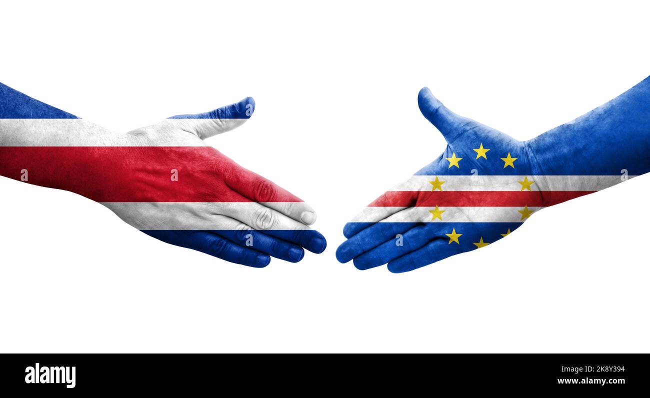 Handshake between Cape Verde and Costa Rica flags painted on hands ...