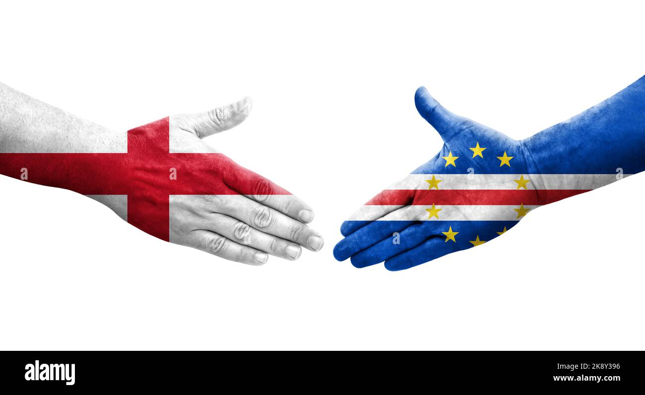 Handshake between Cape Verde and England flags painted on hands ...