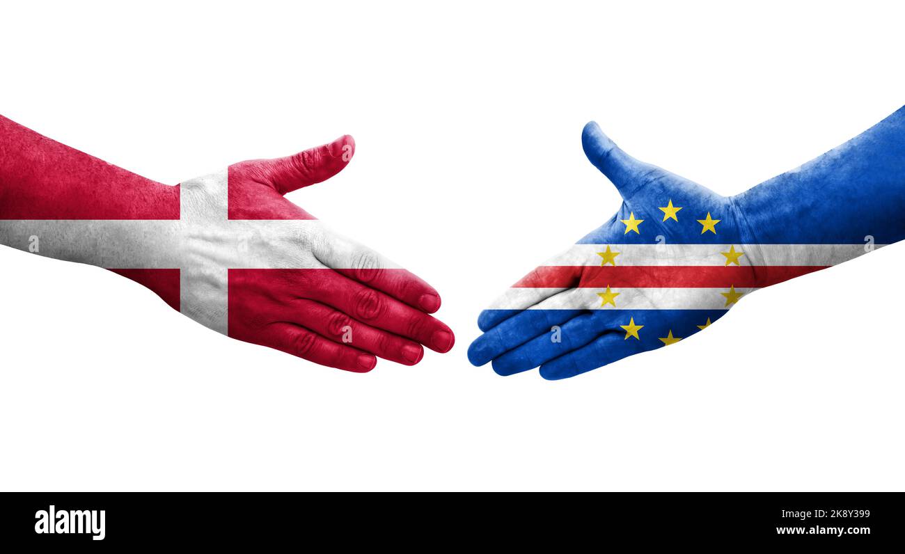 Handshake between Cape Verde and Denmark flags painted on hands ...