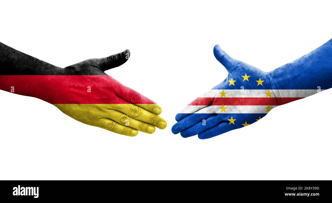 Handshake between Cape Verde and Germany flags painted on hands ...
