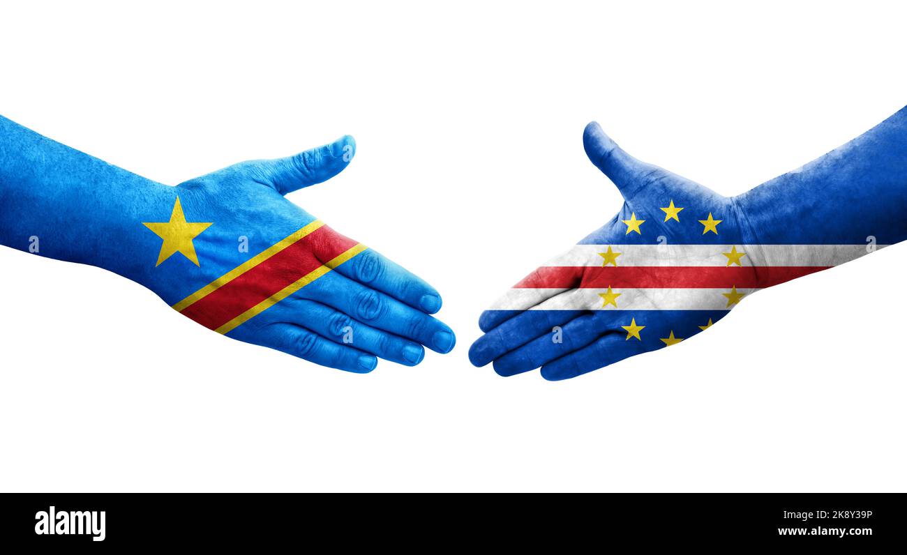 Handshake between Cape Verde and Dr Congo flags painted on hands ...