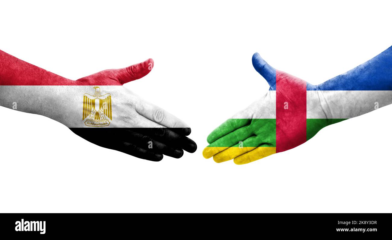 Handshake between Central African Republic and Egypt flags painted on ...