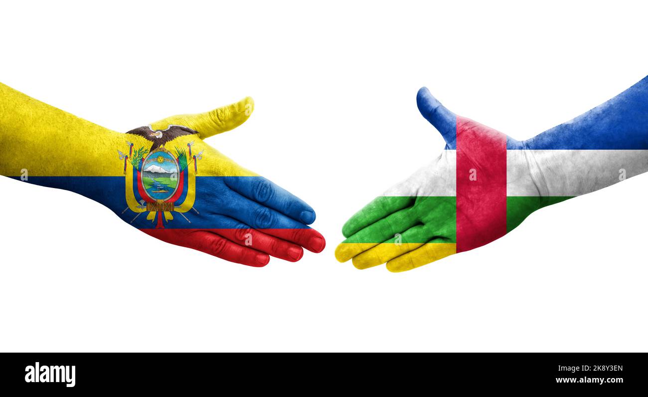 Handshake between Central African Republic and Ecuador flags painted on ...