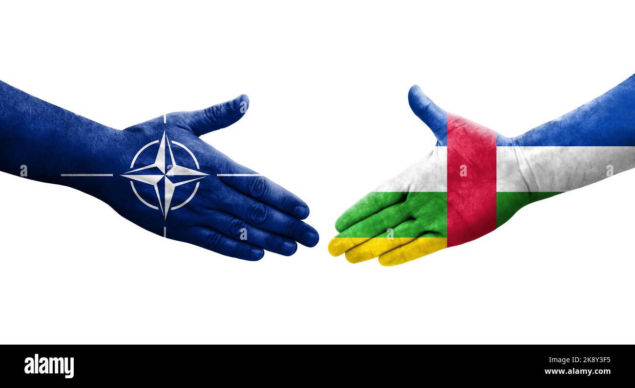 Handshake between Central African Republic and Nato flags painted on ...