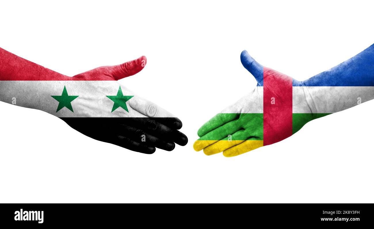 Handshake between Central African Republic and Syria flags painted on ...