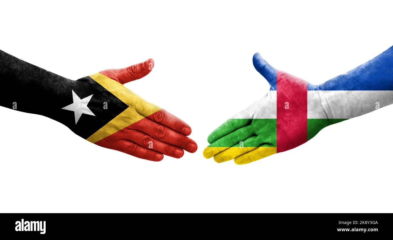 Handshake between Central African Republic and Timor Leste flags ...