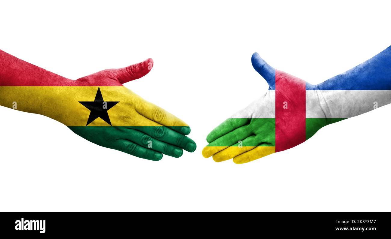 Handshake between Central African Republic and Ghana flags painted on ...