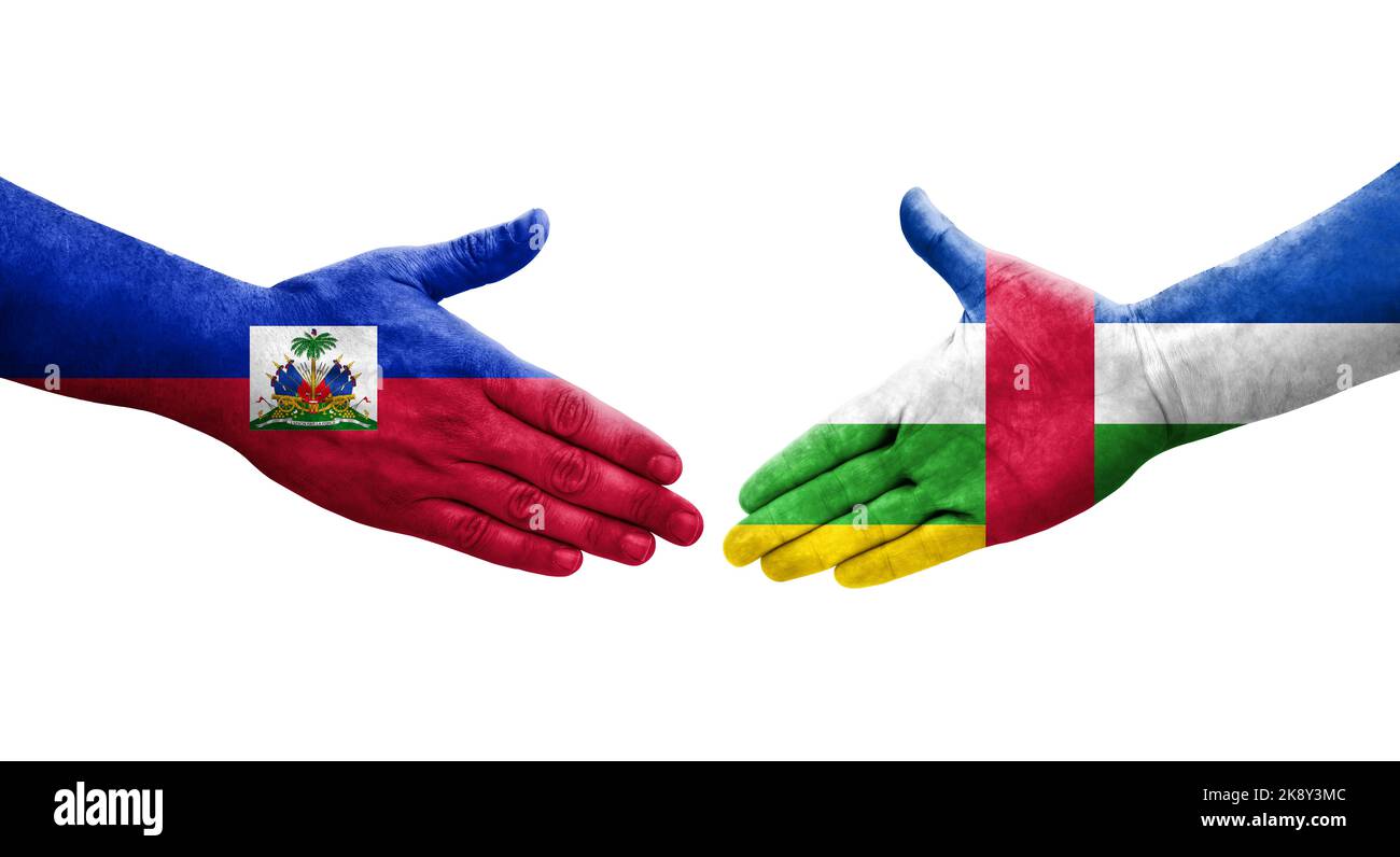 Handshake between Central African Republic and Haiti flags painted on ...