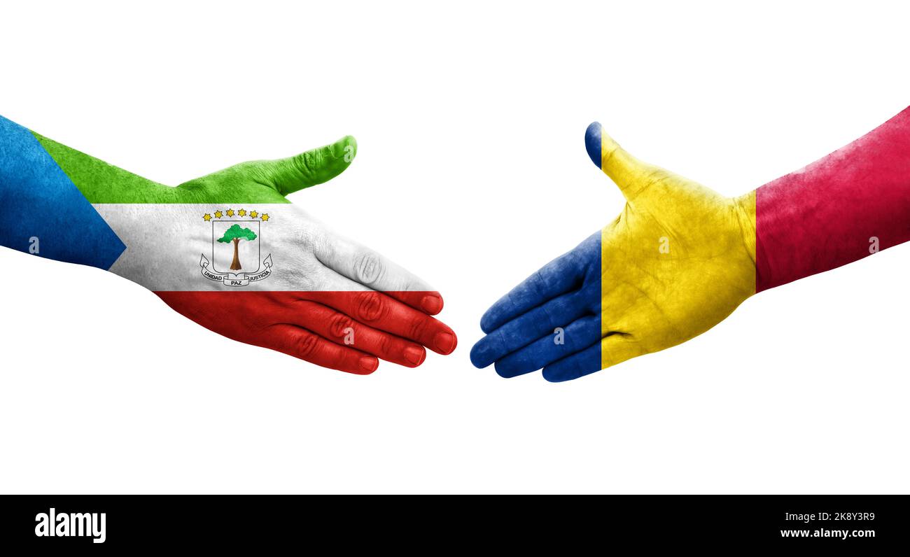 Handshake between Chad and Equatorial Guinea flags painted on hands ...