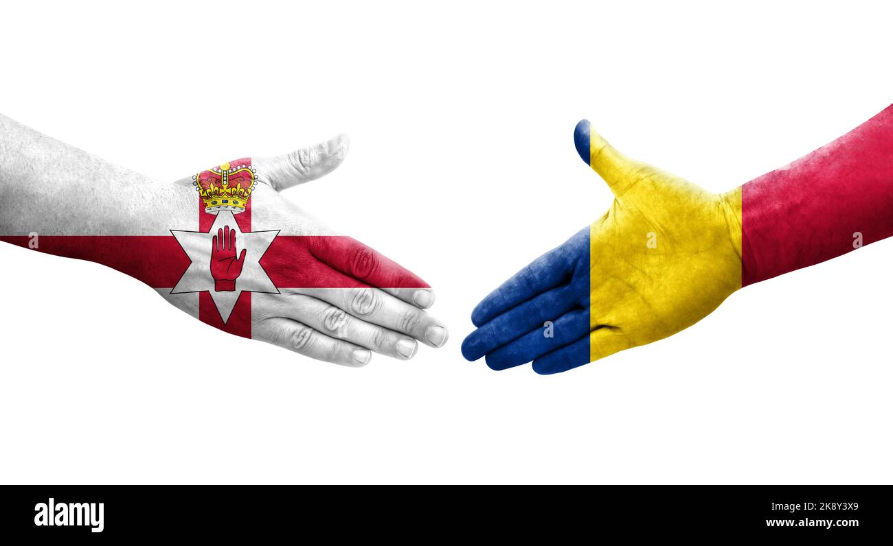 Handshake between Chad and Northern Ireland flags painted on hands ...