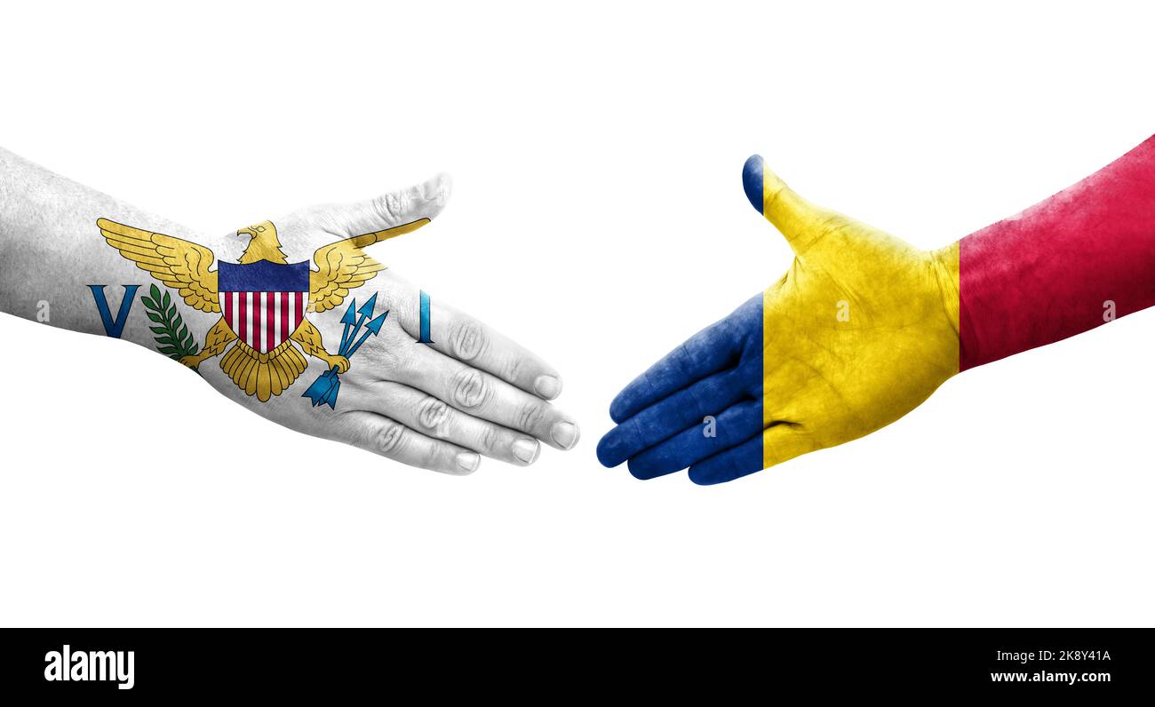 Handshake between Chad and Virgin Islands flags painted on hands ...