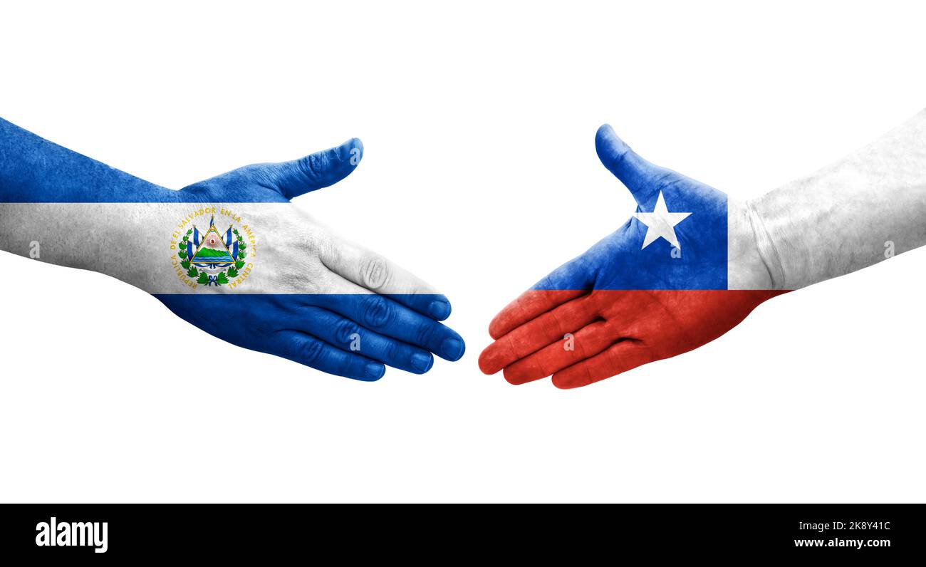 Handshake between Chile and El Salvador flags painted on hands ...
