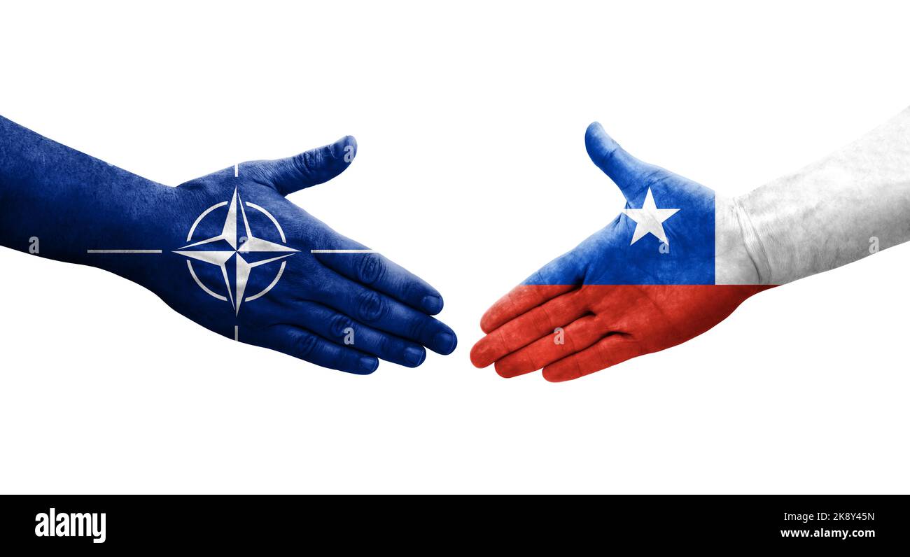 Handshake between Chile and Nato flags painted on hands, isolated ...