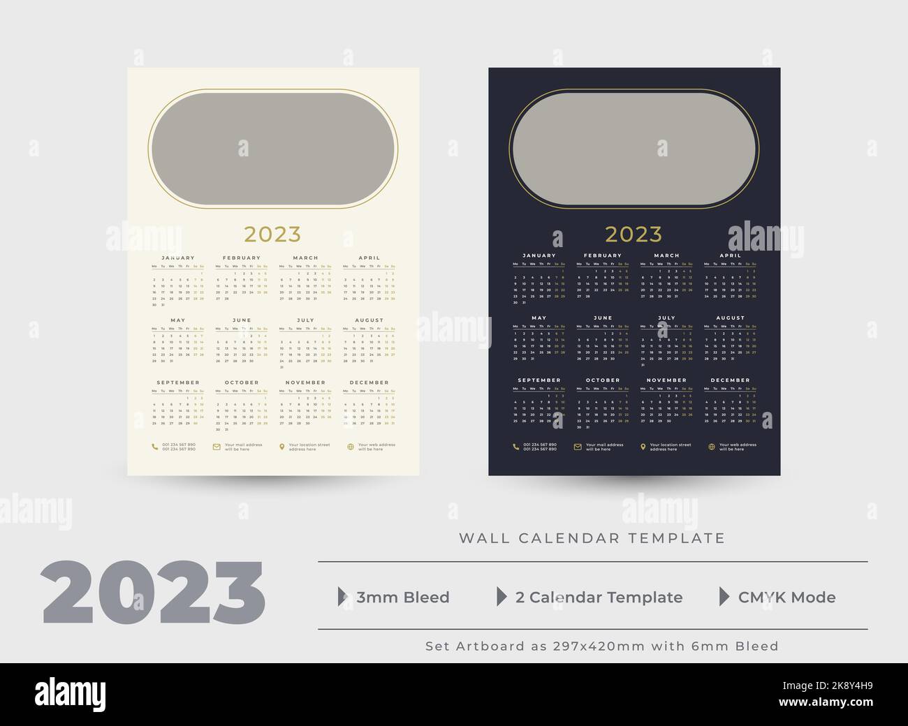 Two 2023 wall calendar template with a copy space designed black and ...