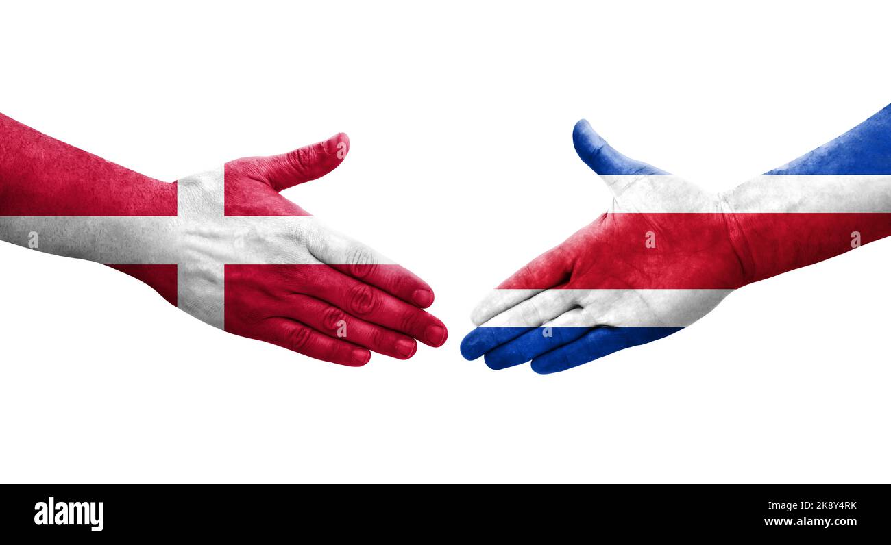Handshake between Costa Rica and Denmark flags painted on hands ...