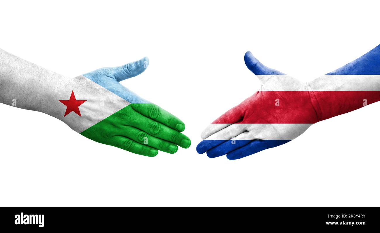 Handshake between Costa Rica and Djibouti flags painted on hands ...