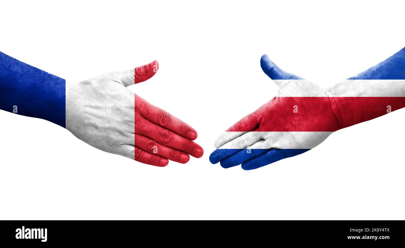 Handshake between Costa Rica and France flags painted on hands ...