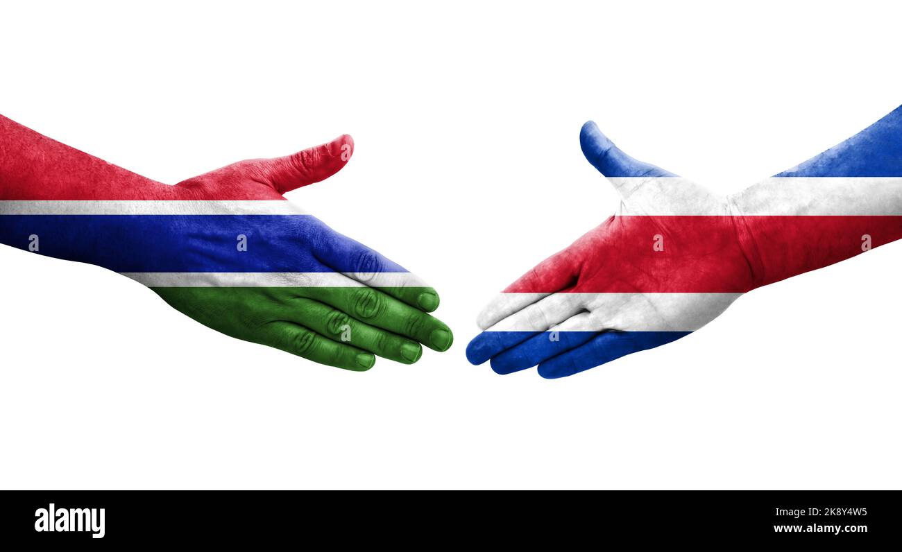 Handshake between Costa Rica and Gambia flags painted on hands ...