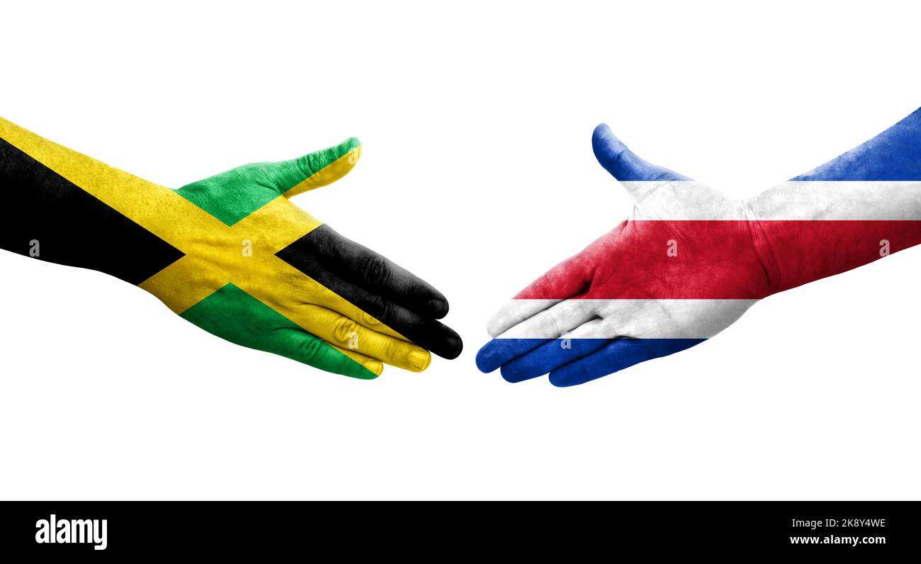 Handshake between Costa Rica and Jamaica flags painted on hands ...