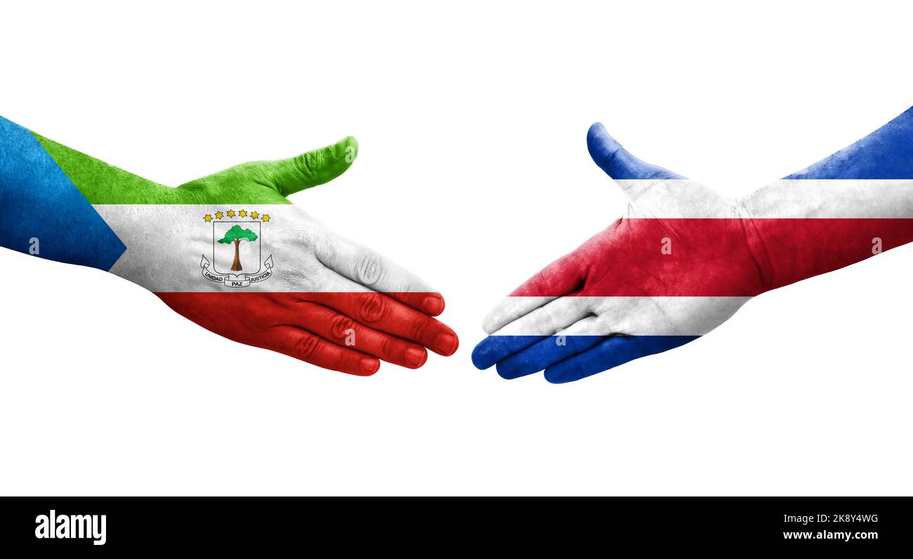 Handshake between Costa Rica and Equatorial Guinea flags painted on ...