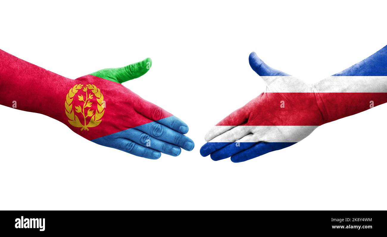 Handshake between Costa Rica and Eritrea flags painted on hands ...