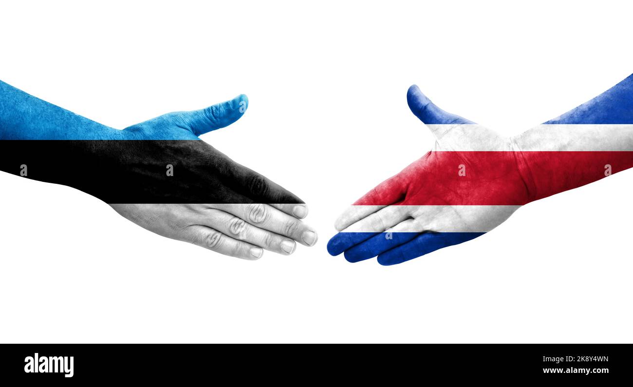 Handshake between Costa Rica and Estonia flags painted on hands ...