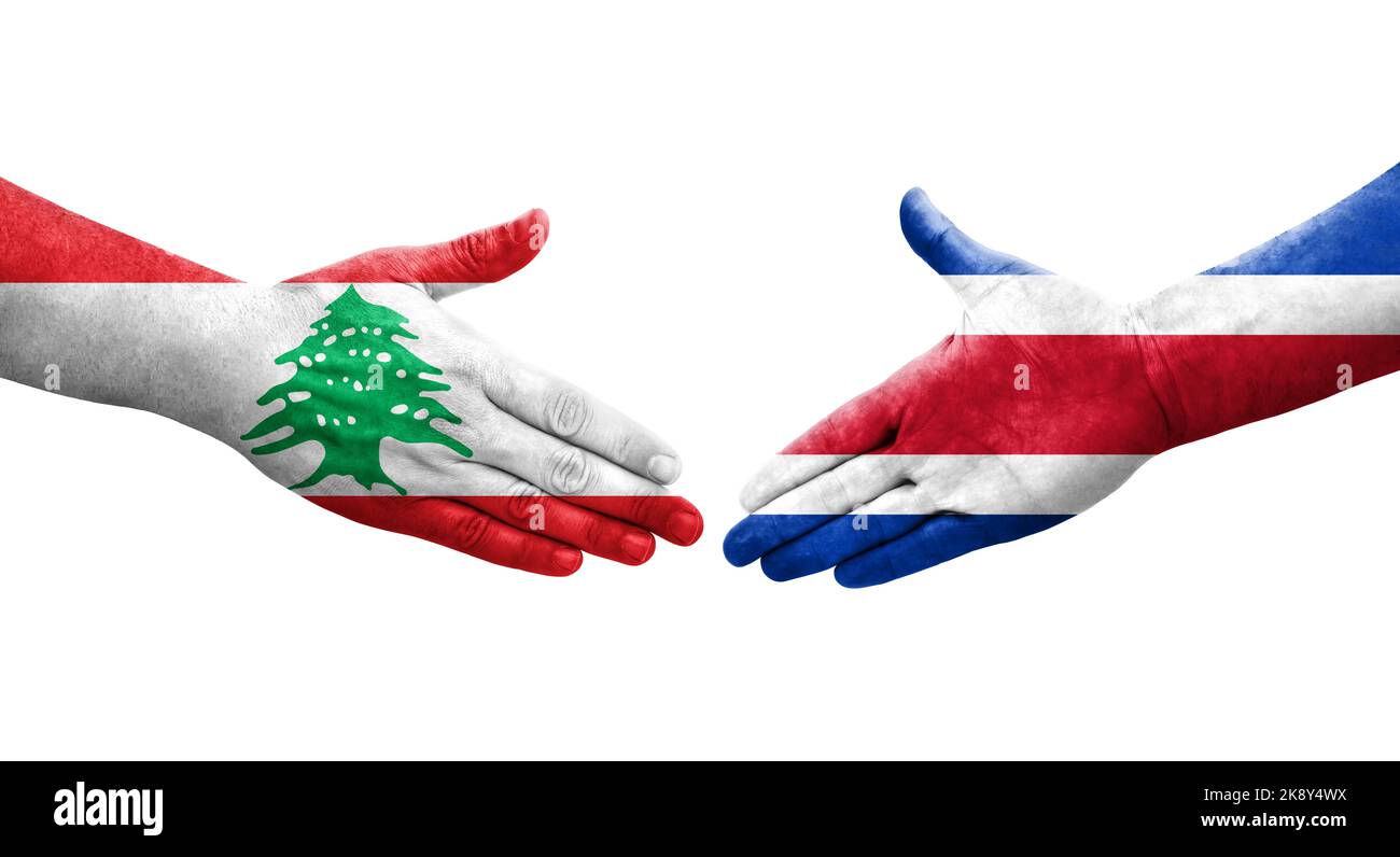 Handshake between Costa Rica and Lebanon flags painted on hands ...