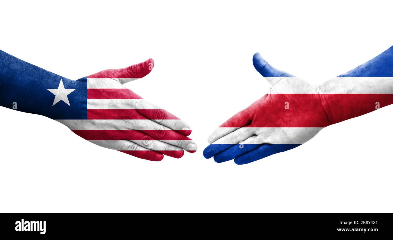 Handshake between Costa Rica and Liberia flags painted on hands ...
