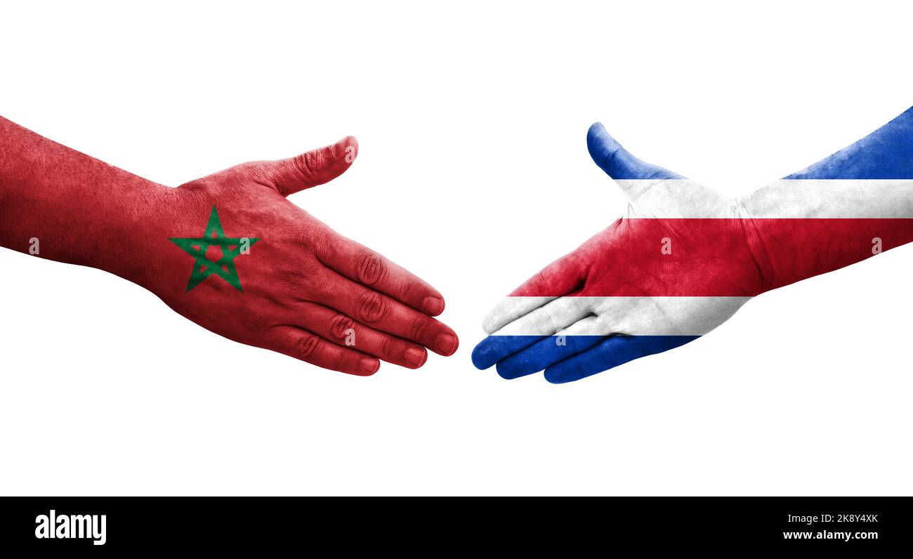 Handshake between Costa Rica and Morocco flags painted on hands ...