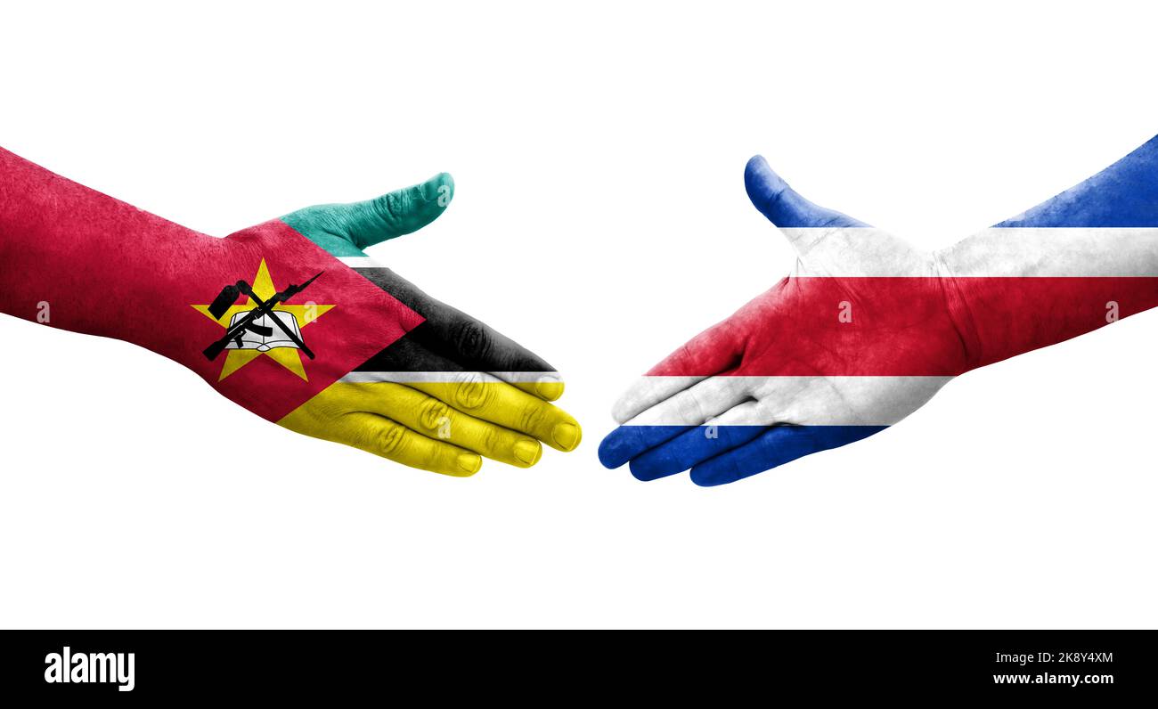 Handshake between Costa Rica and Mozambique flags painted on hands ...