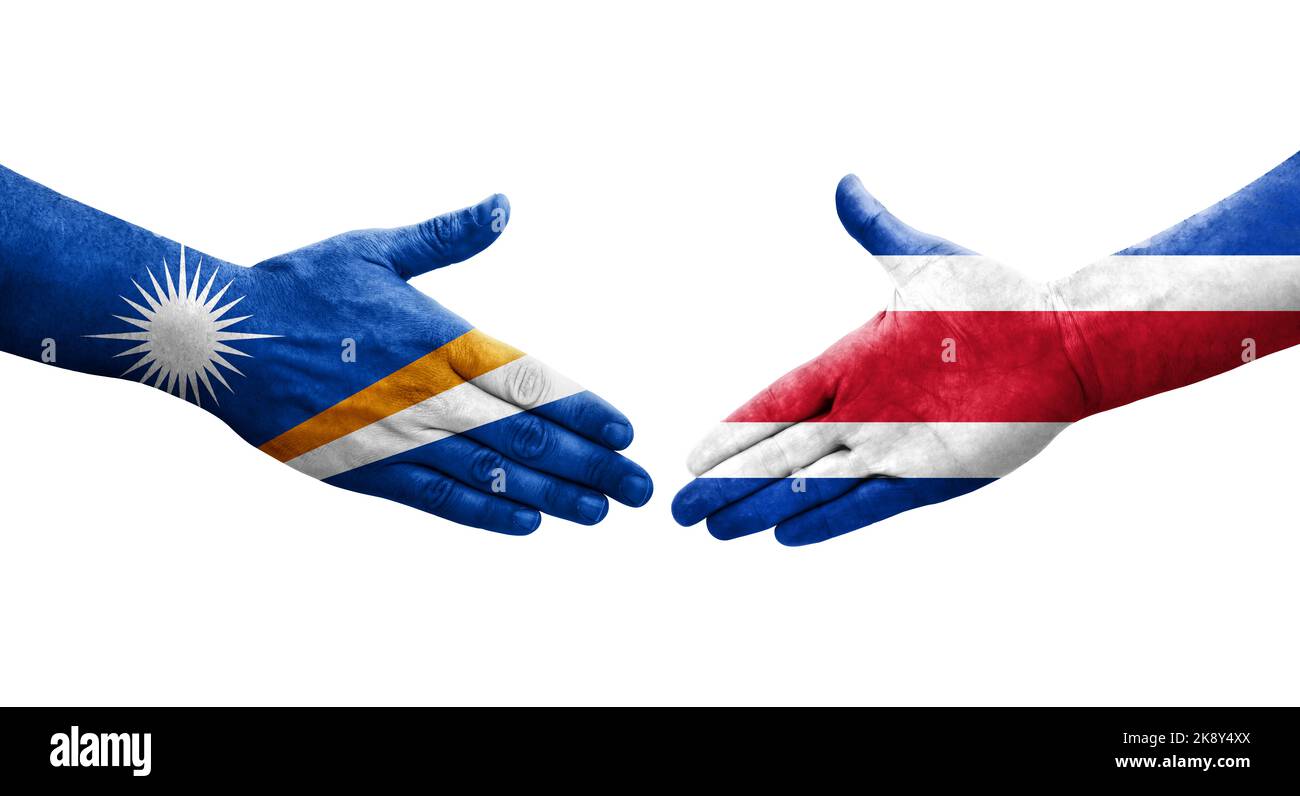 Handshake between Costa Rica and Marshall Islands flags painted on ...